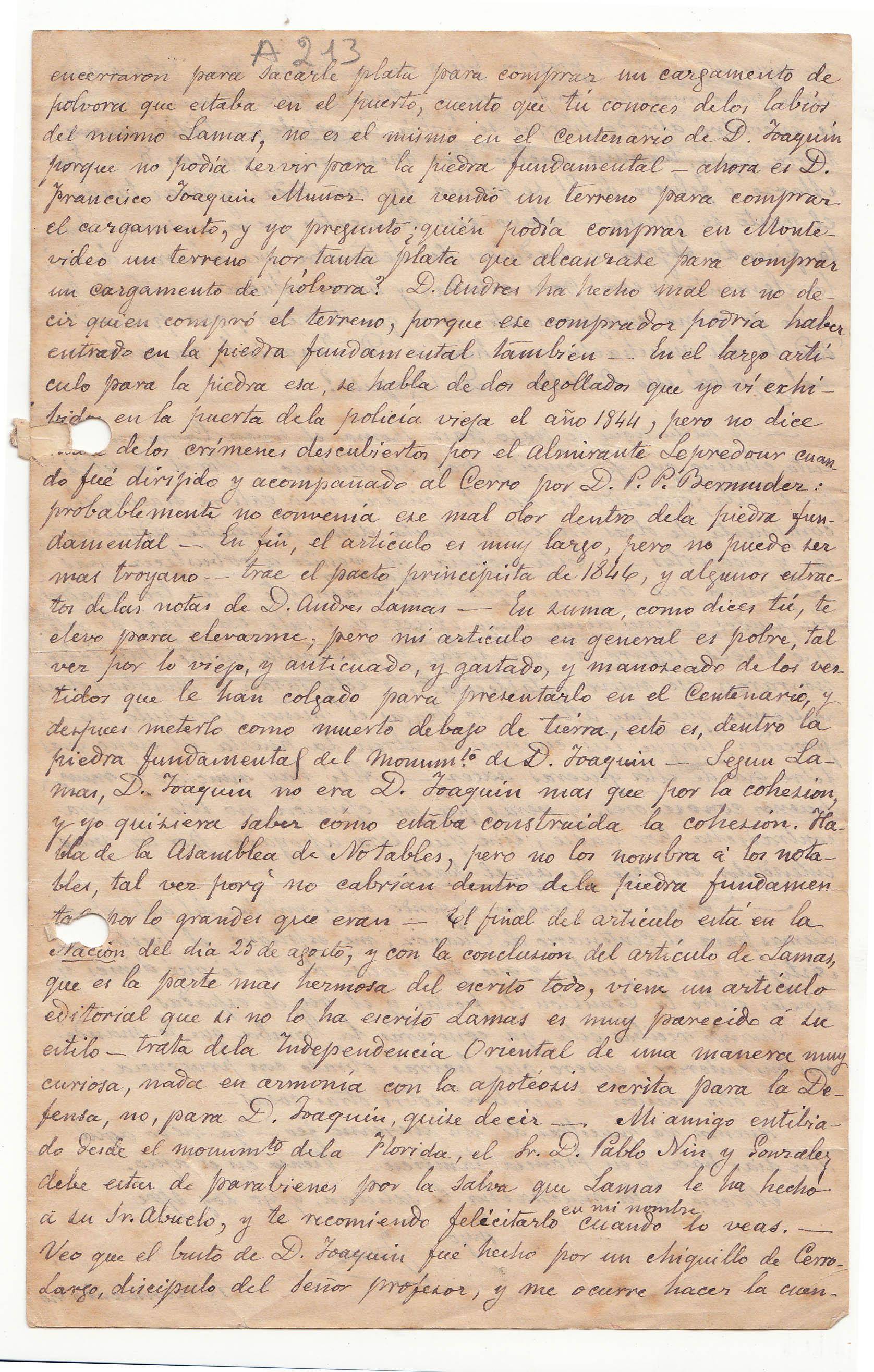 Obra: Cartas de Juan Manuel Blanes - Fragmento de una carta escrita por ...